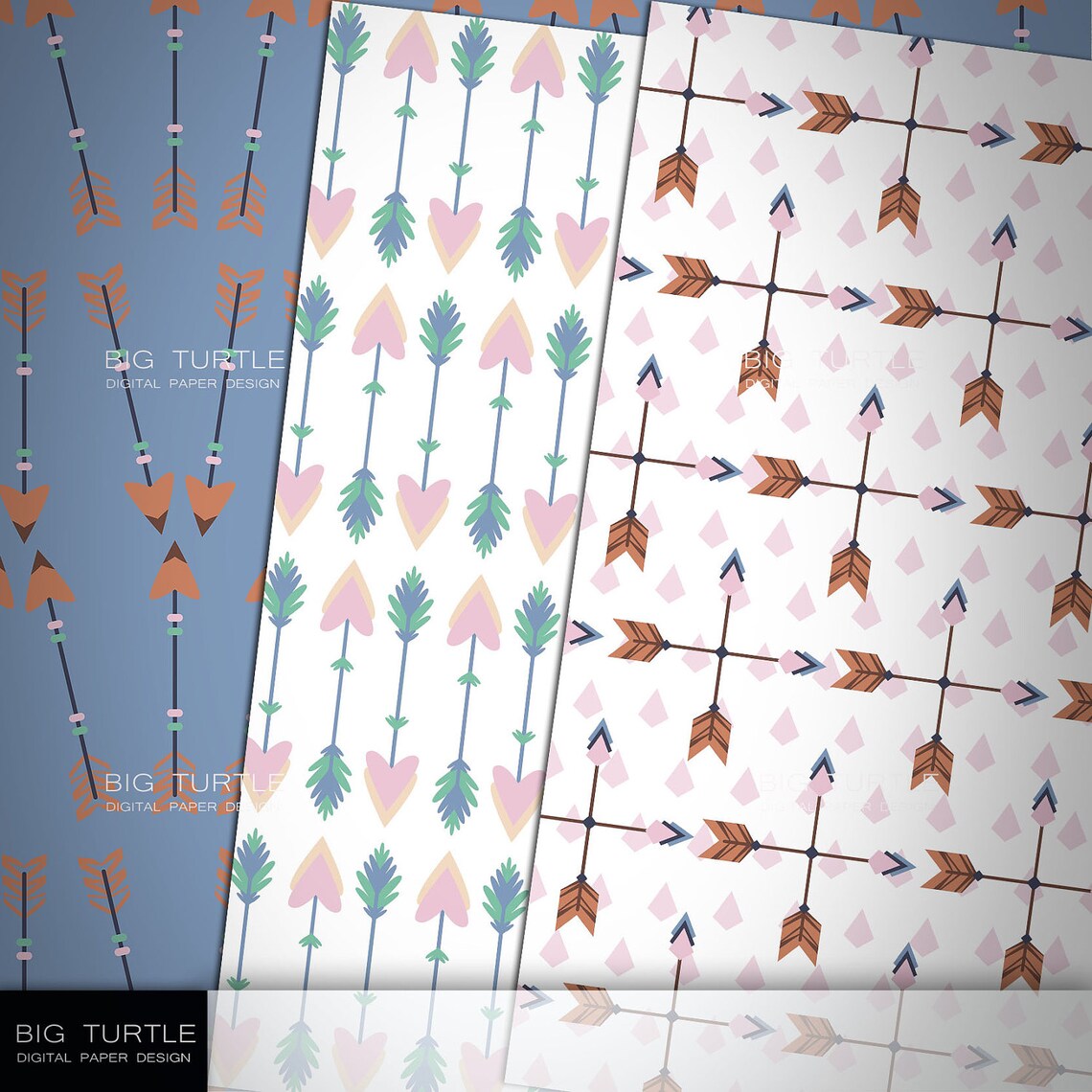 Boho Arrow Digital Paper Pack Feather Digital Paperscrapbook - Etsy