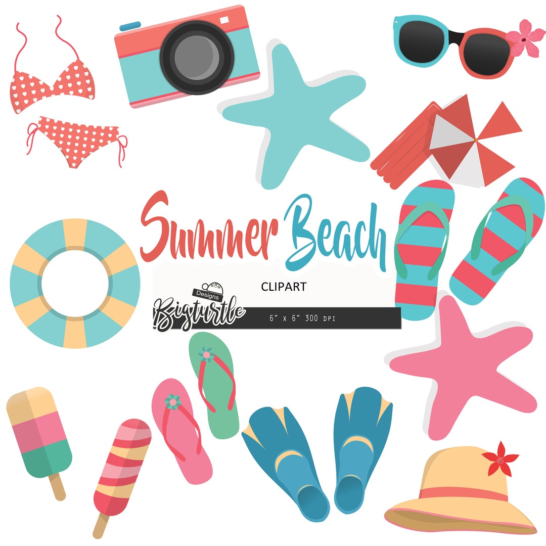 Summer Beach Digital Clipart, Summer Clipart Set , Beach Clipart, Pool ...