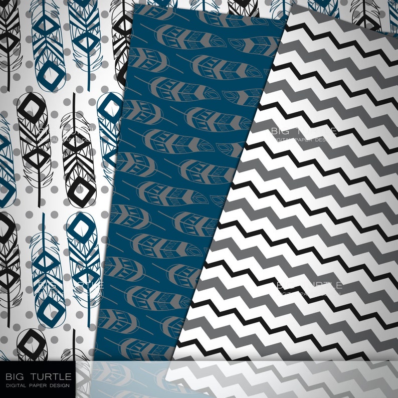 Boho Digital Paper Pack, Arrow Pattern, Blue Arrow Digital Paper ...