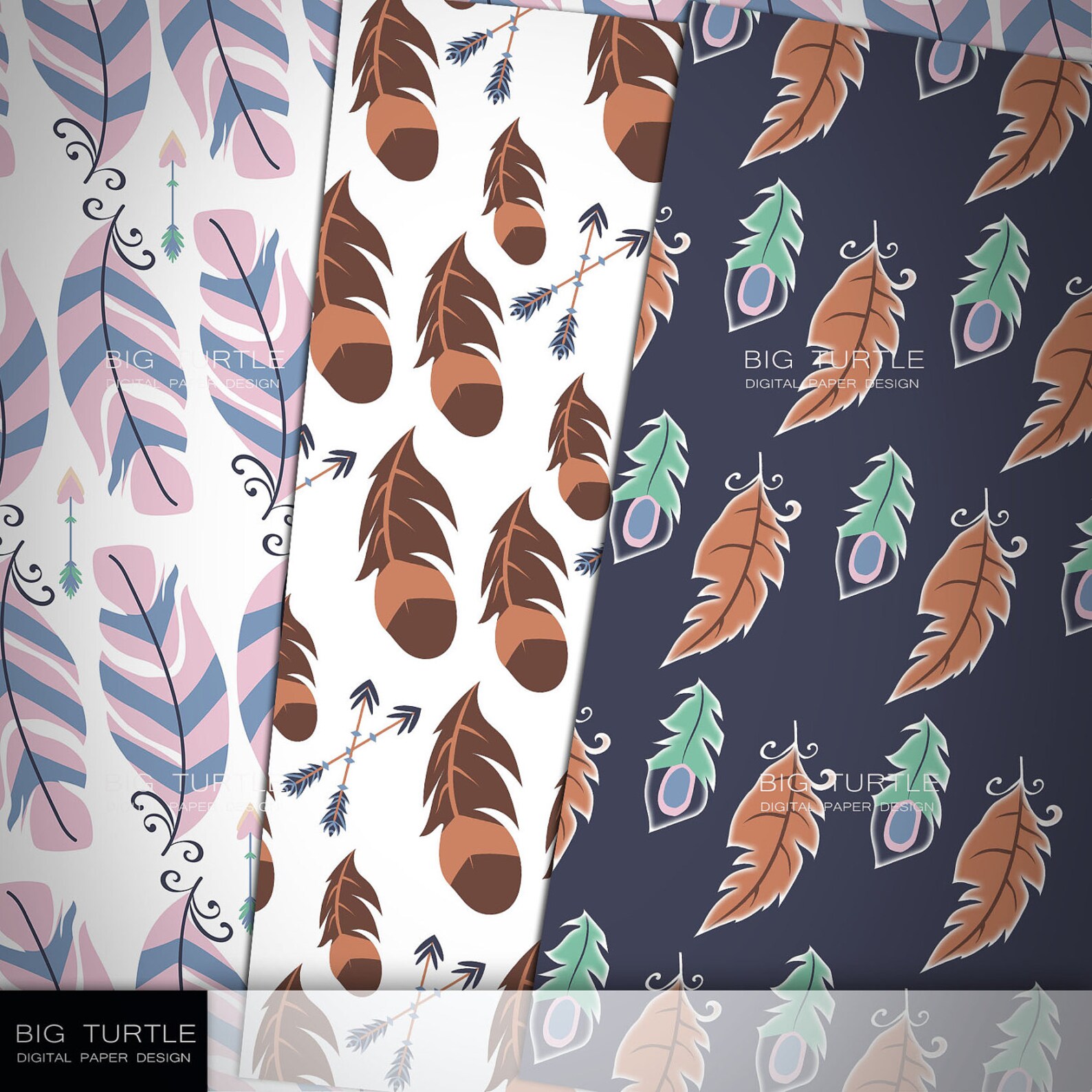 Boho arrow Digital Paper pack feather digital paperScrapbook | Etsy