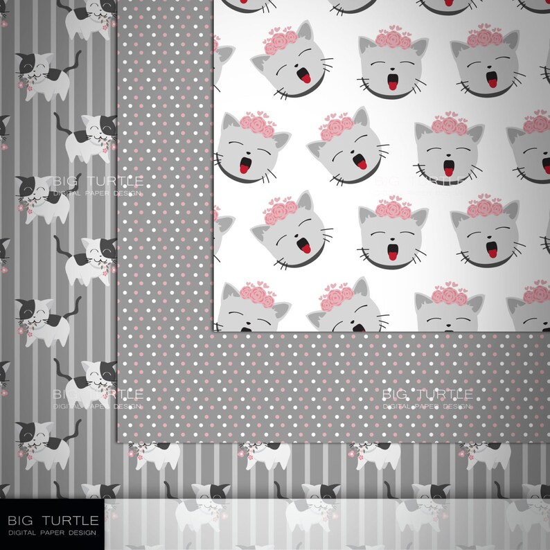 Cats Digital Paper Cute Digital Paper Cat Pattern Scrapbook | Etsy