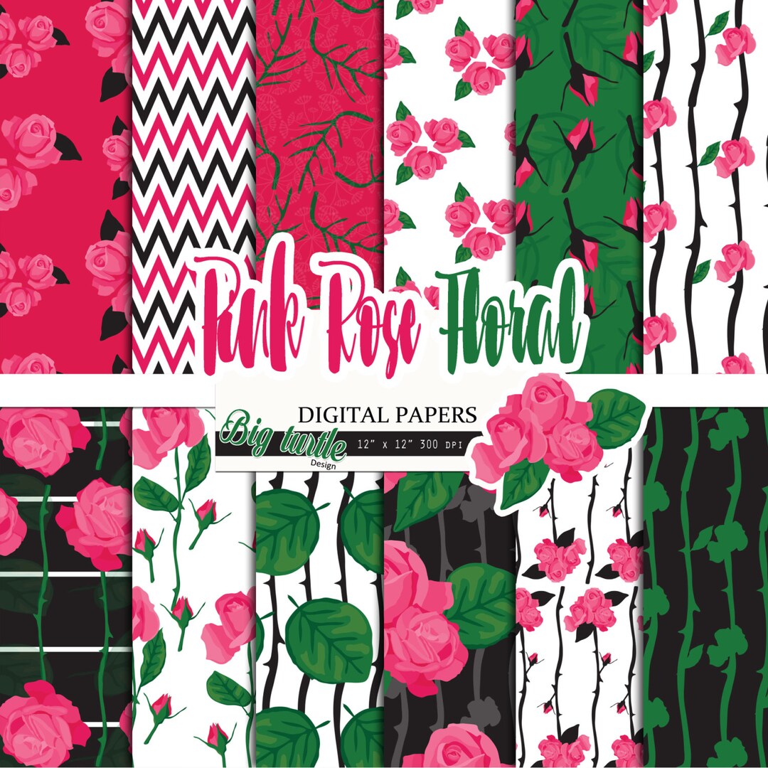 SALE! Pink Roses Digital Paper Pack, Floral Digital Paper, Pink Roses ...