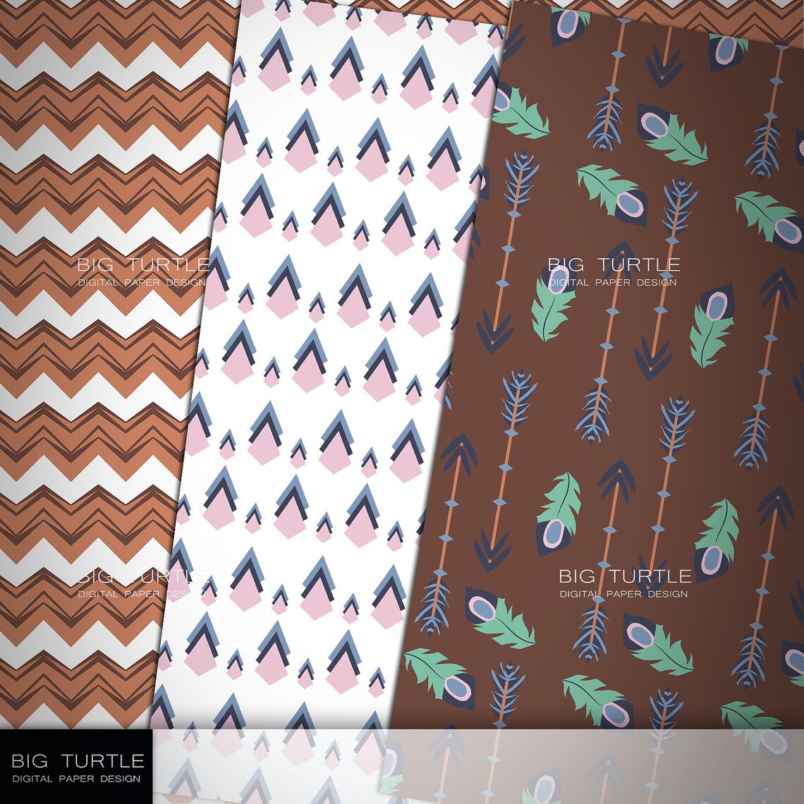 Boho Arrow Digital Paper Pack Feather Digital Paperscrapbook - Etsy