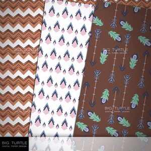 Boho Arrow Digital Paper Pack Feather Digital Paperscrapbook - Etsy