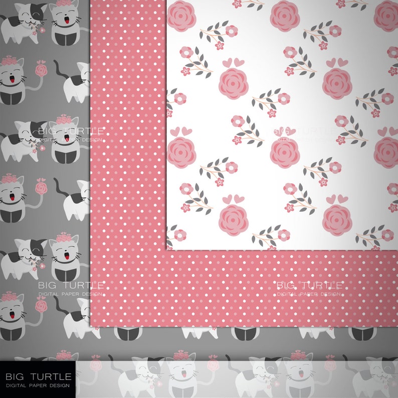 Cats Digital Paper Cute Digital Paper Cat Pattern Scrapbook | Etsy