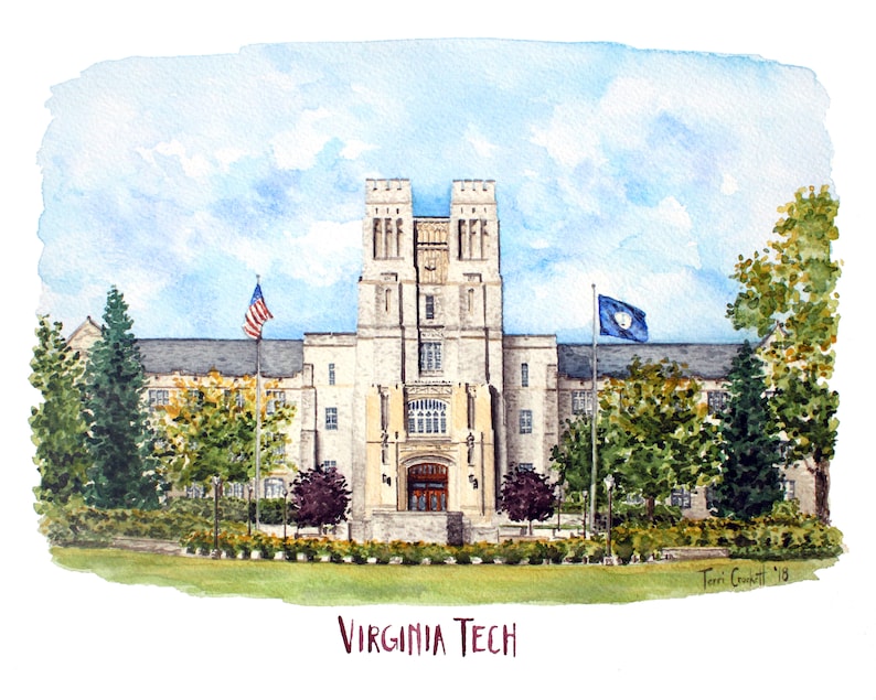 Virginia Tech Art Print VT Hokies Watercolor Painting - Etsy