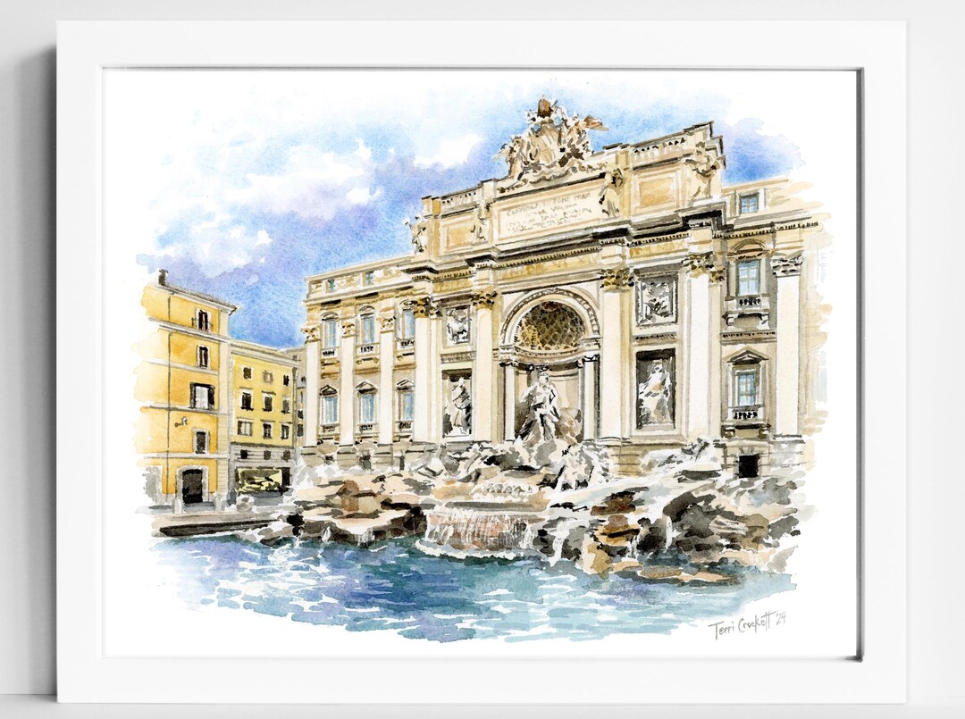 Rome Wall Art Print | Trevi Fountain | Watercolor Painting - Etsy