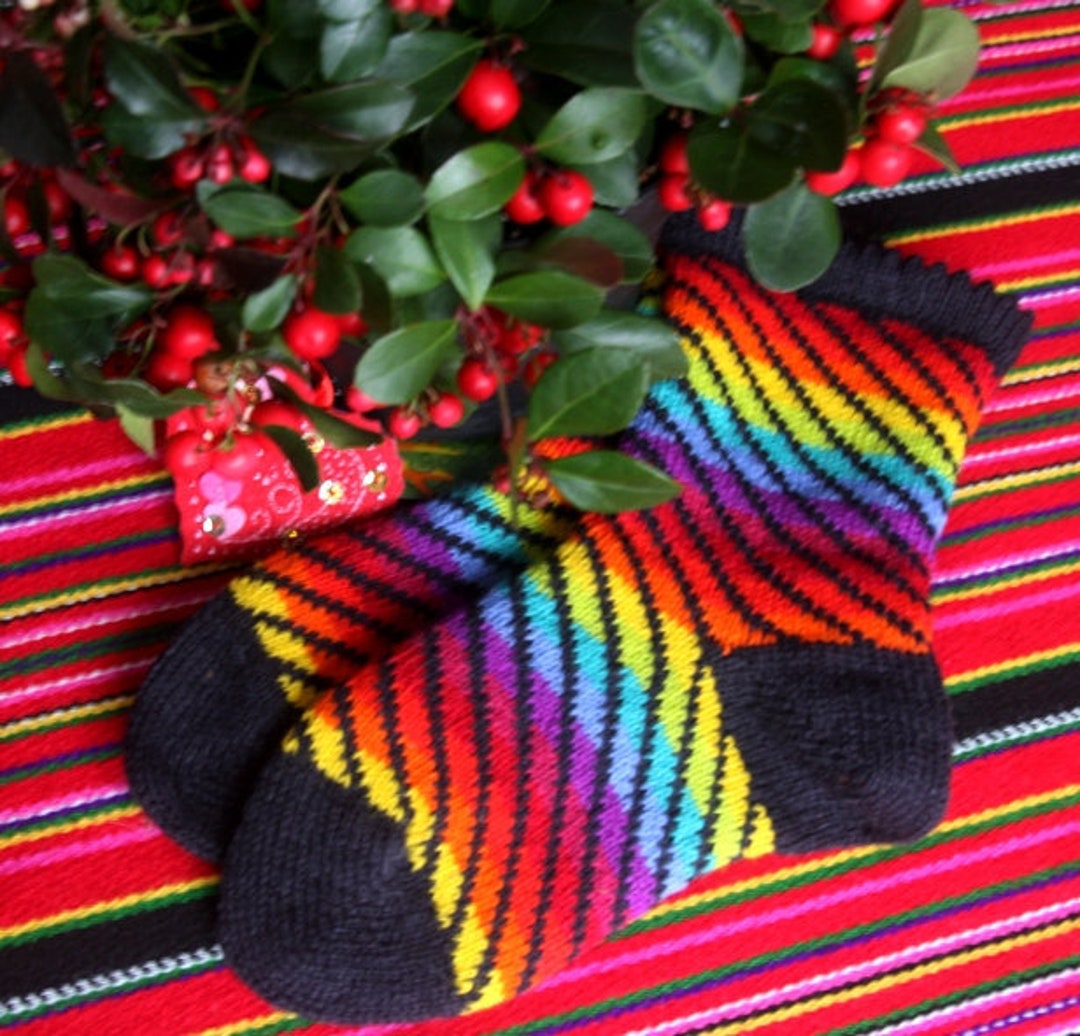 Rainbow Coloured Knitted Woollen Socks Wool Socks Fair Isle Socks - Etsy