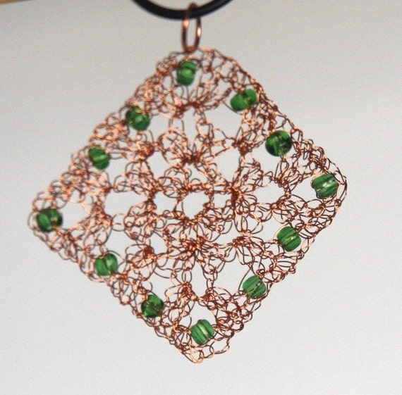 Copper Wire Crocheted Granny Square Pendant Wire Jewelry | Etsy