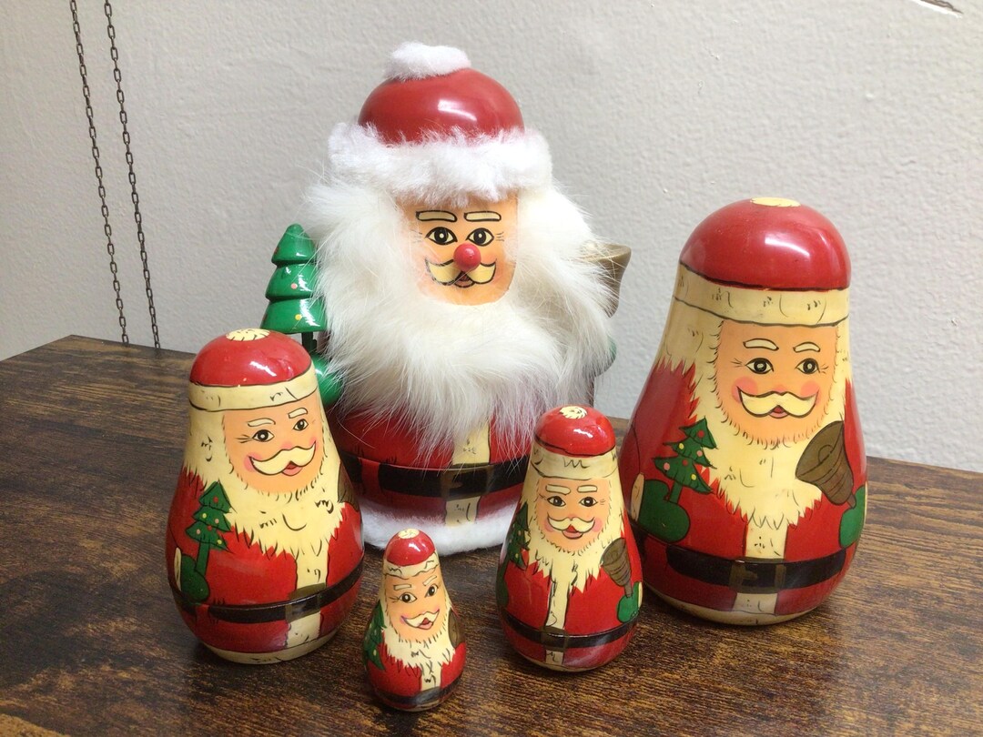 Fur Trimmed Santa Nesting Dolls, Set of 5, Christmas Decor - Etsy