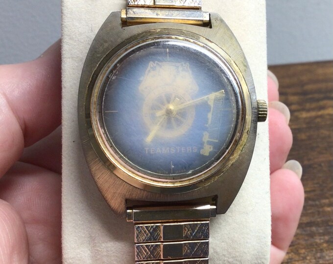 Vintage Gold Teamsters Mens 17 Jewels Swiss Watch, Animated Semi/big ...