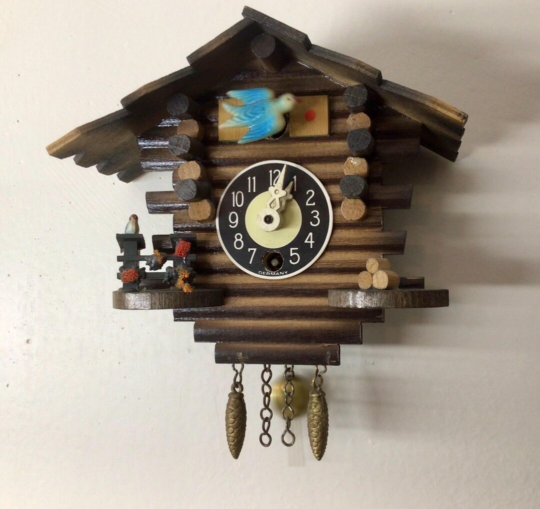 Vintage German Bobbing Blue Bird Cuckoo Style Clock, Wind up and ...