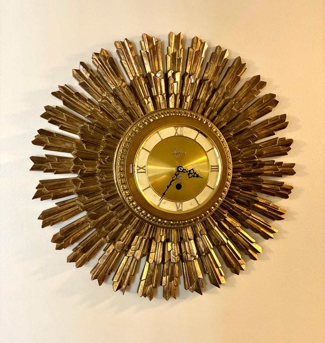 Working Syroco 1960 Gold Sunburst Wall Clock, Retro Elegance, MCM - Etsy