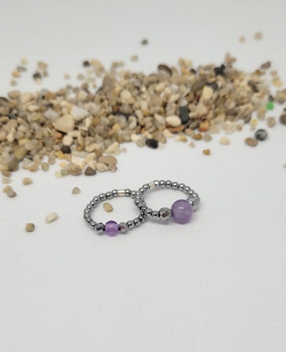 Pure Collection Elastischer Ring aus Amethyst und Hamatit Runde Perle aus naturlichem Halbedelstein Etsy