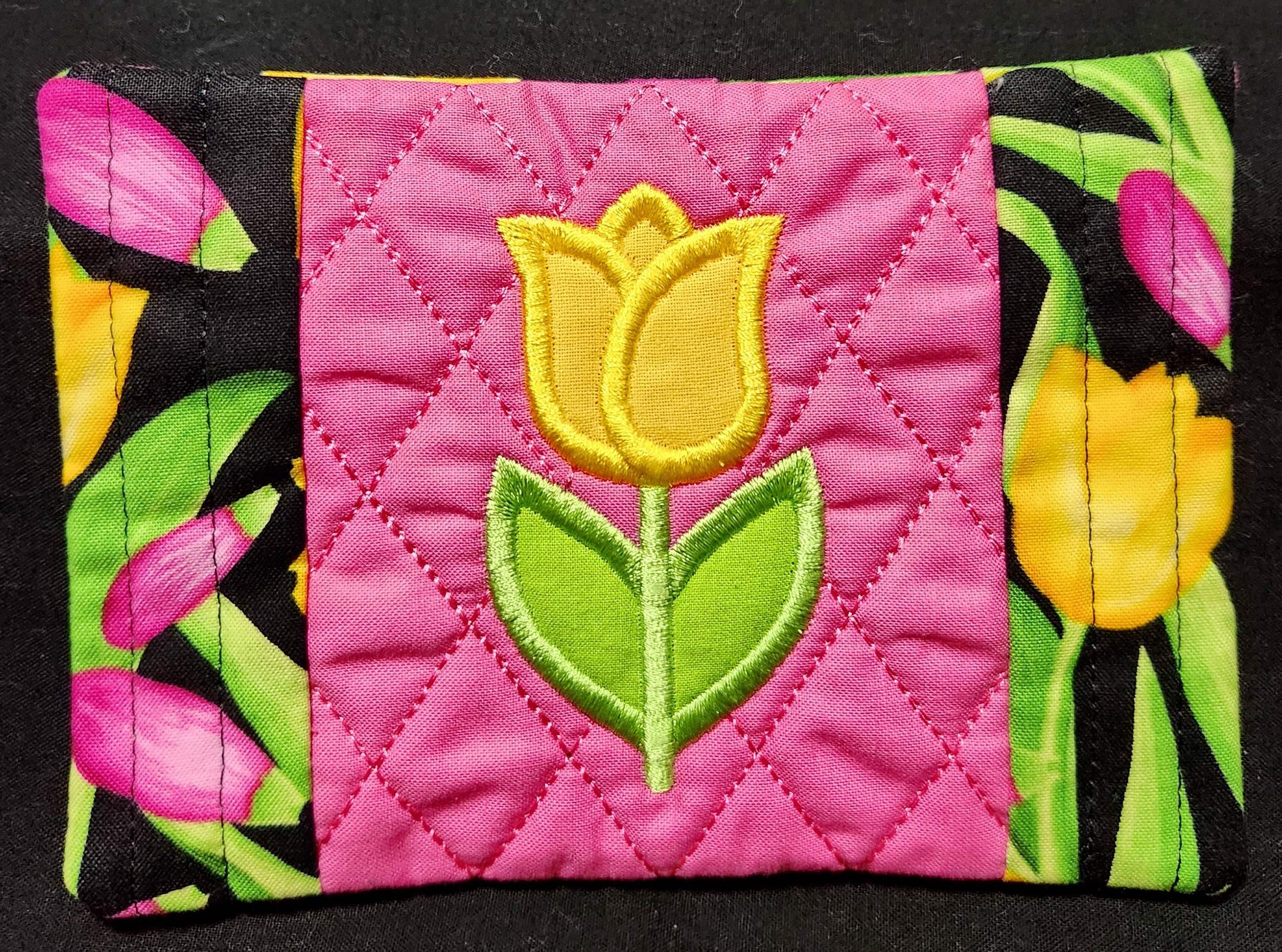 Set of 4 Quilted Fabric Mug Rugs coasters Pink & Yellow Tulips - Etsy