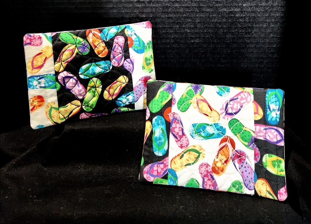 Set of 2 Mug Rugs large Coasters: Summer Flip-flops Tropical & Hawaiian ...