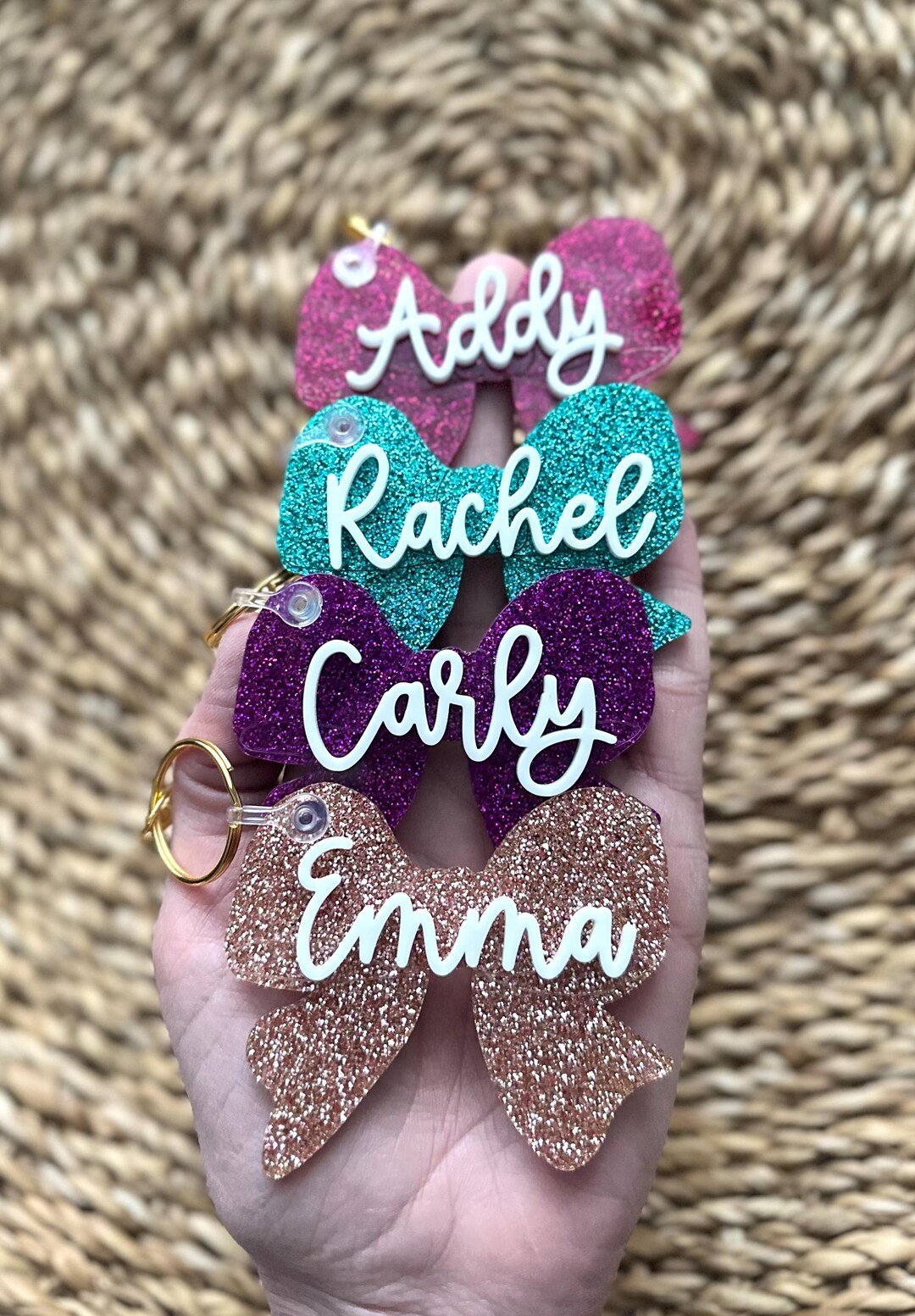 Personalized Bow Acrylic Keychain, Cute Glitter Customized Gift for ...