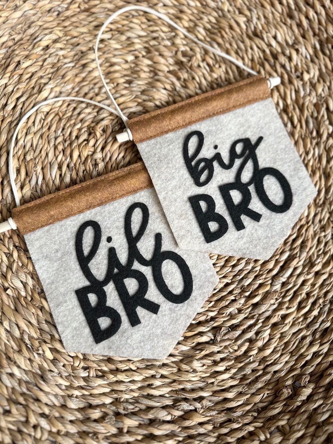 Mini Lil Bro, Big Bro Hanging Felt Pennant Banner, 6 in X 5 in Kids ...
