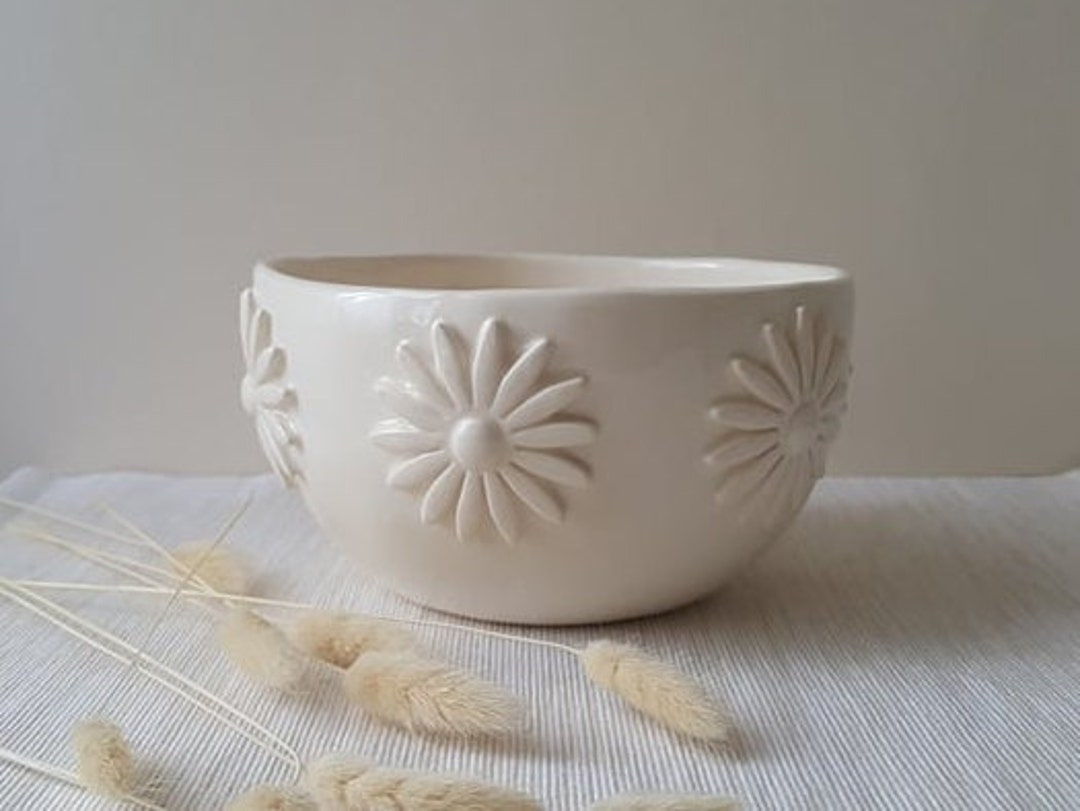 Handbuilt Ceramic Bowl, Pottery Bowls, Flower Decorated Ceramics, Daisy ...
