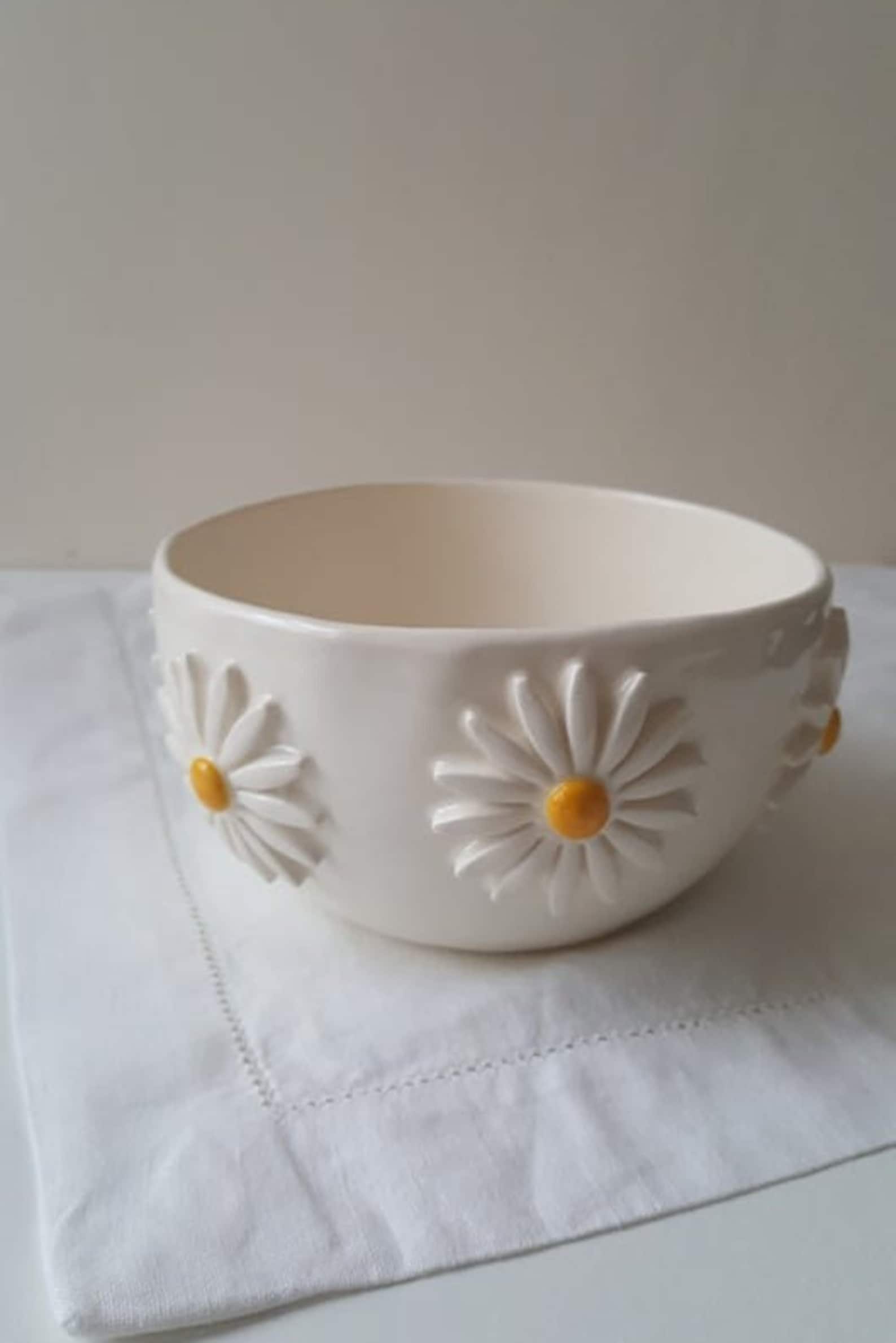 Handbuilt Ceramic Bowl Pottery Bowls Flower Decorated - Etsy
