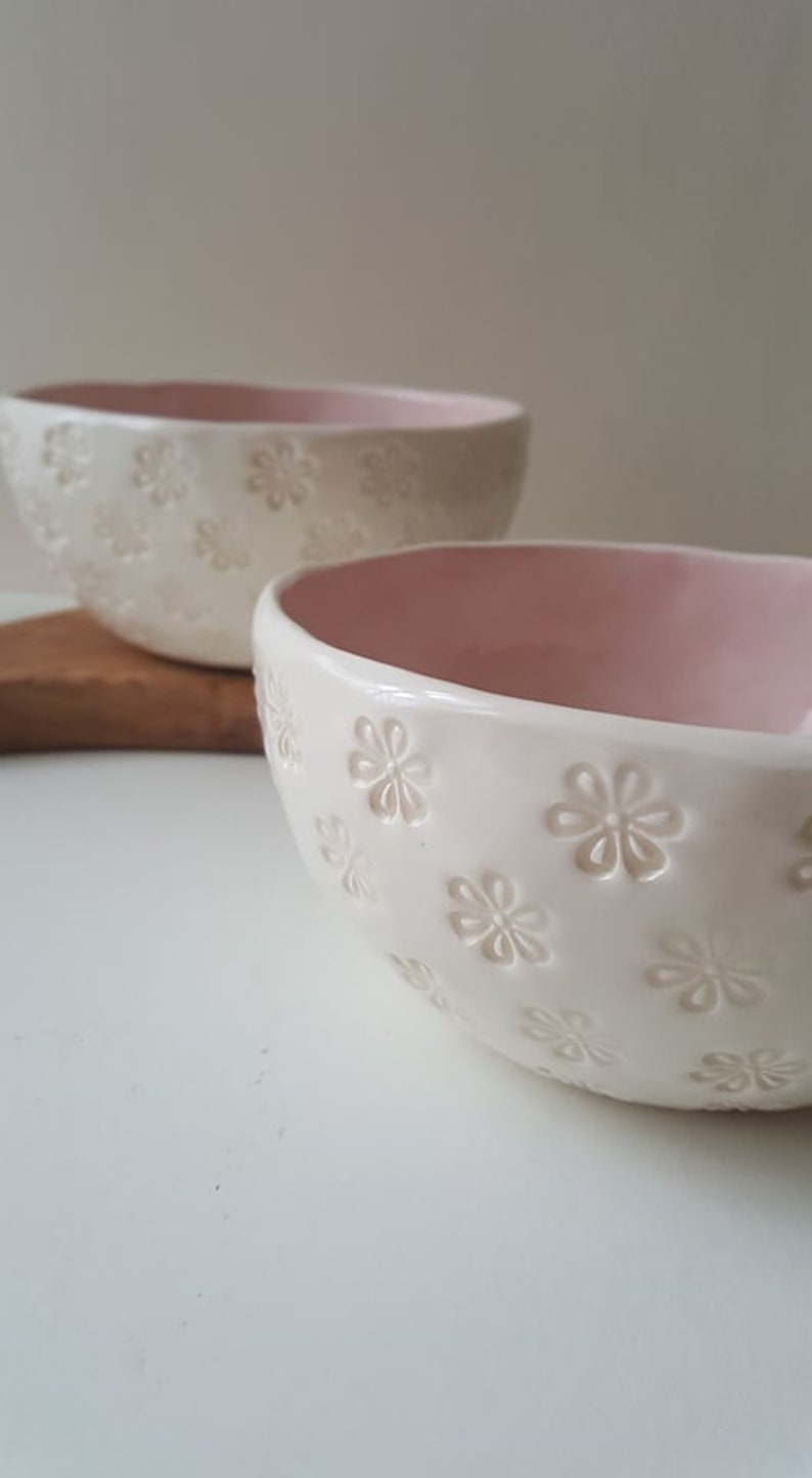 Handbuilt Ceramic Bowl Pottery Bowls Flower Decorated | Etsy