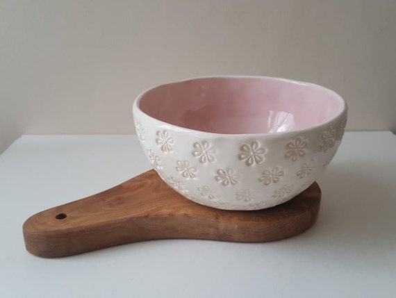 Handbuilt Ceramic Bowl Pottery Bowls Flower Decorated | Etsy