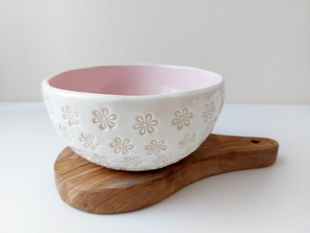 Handbuilt Ceramic Bowl Pottery Bowls Flower Decorated - Etsy