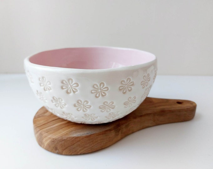 Handbuilt Ceramic Bowl Pottery Bowls Flower Decorated - Etsy
