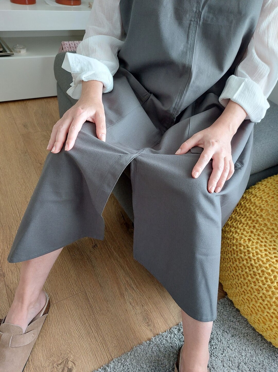 Long Split Apron, 100% Strong Cotton, Open Back, Adjustable, One Size ...