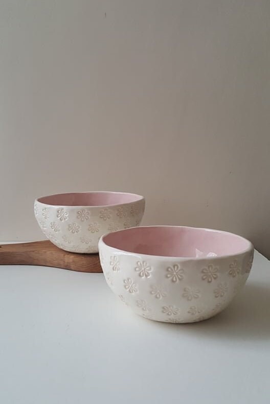 Handbuilt Ceramic Bowl Pottery Bowls Flower Decorated | Etsy
