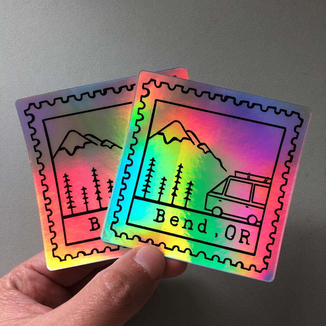 Bend Oregon Holographic Stickers: Camper Van, Mount Bachelor (3" X 3 ...