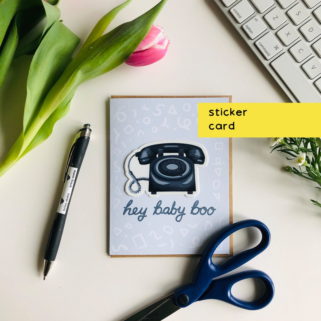 Hey Baby Boo, Retro Telephone, Sticker A2 Greeting Card, Die Cut ...