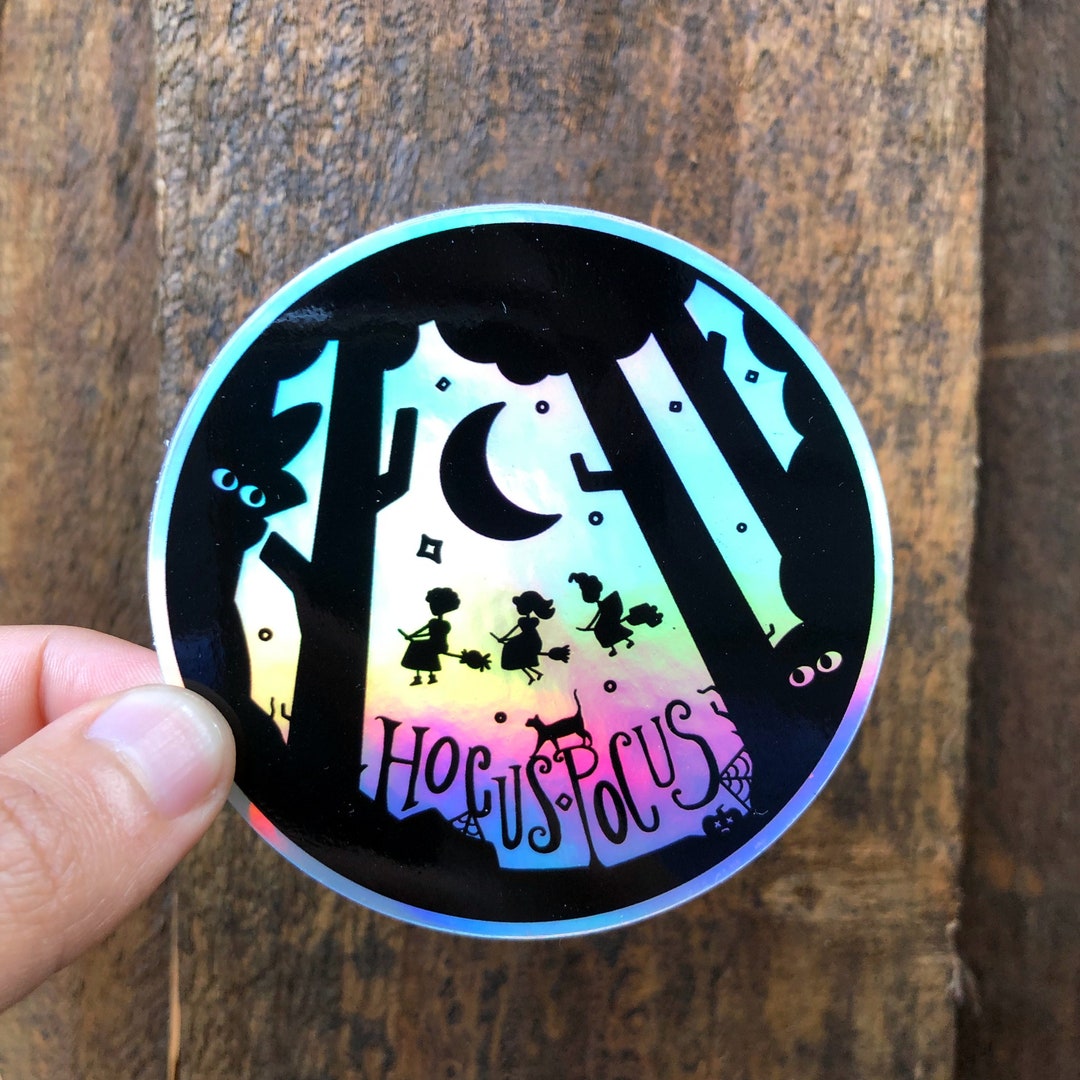 Hocus Pocus, Witches Flying, Scary Woods, Moon Holographic Sticker ...
