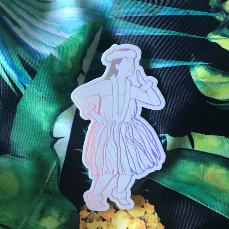 Hawaiian Hula Dancer Holographic Sticker, Die Cut, Weatherproof Outdoor ...
