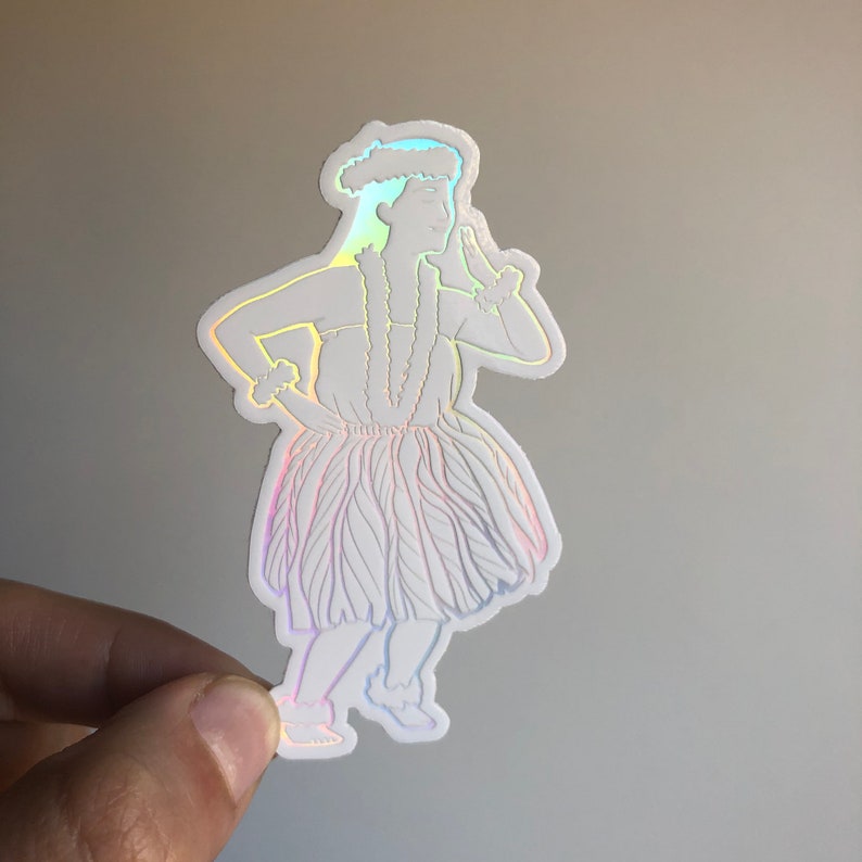 Hawaiian Hula Dancer Holographic Sticker, Die Cut, Weatherproof Outdoor ...