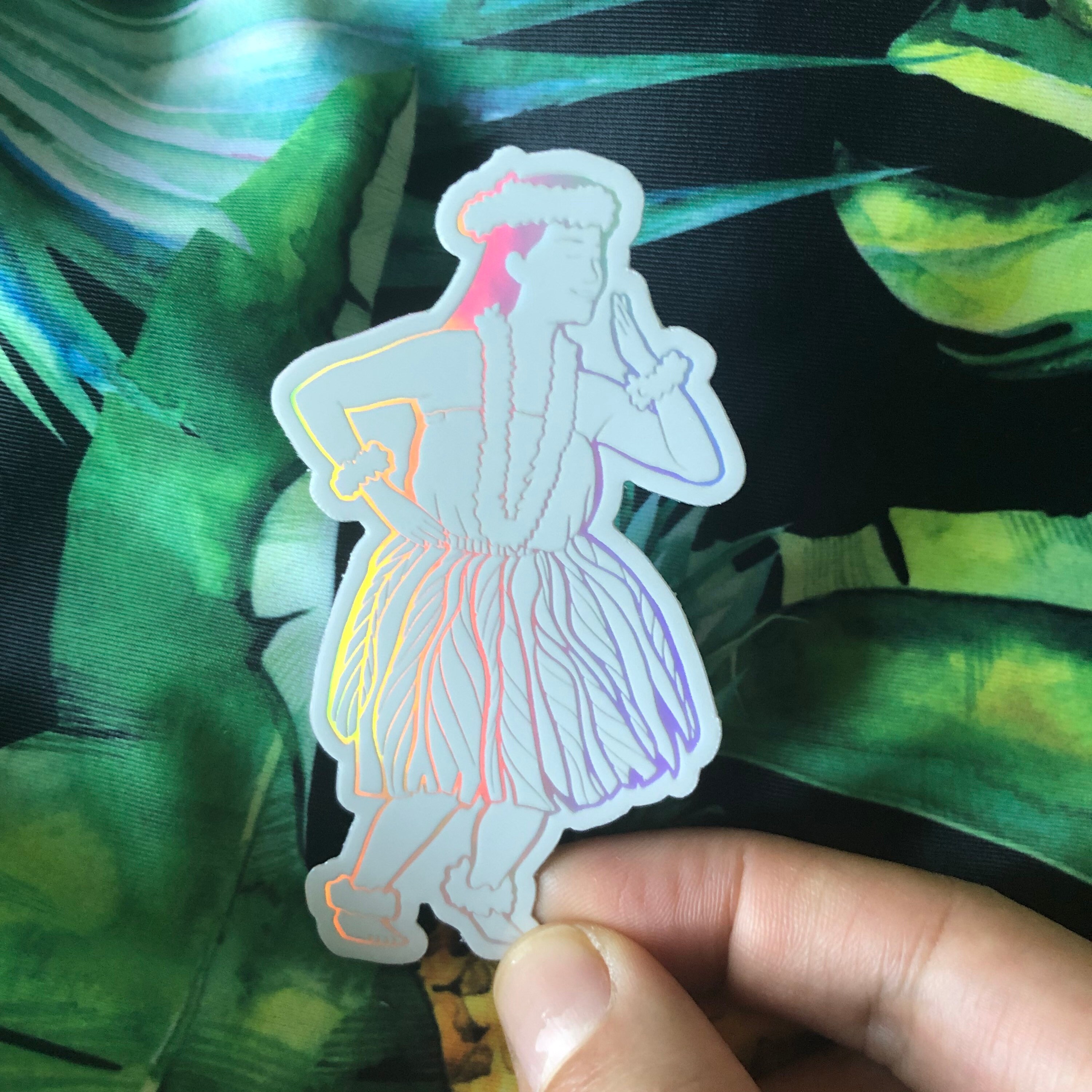 Hawaiian Hula Dancer Holographic Sticker, Die Cut, Weatherproof Outdoor ...