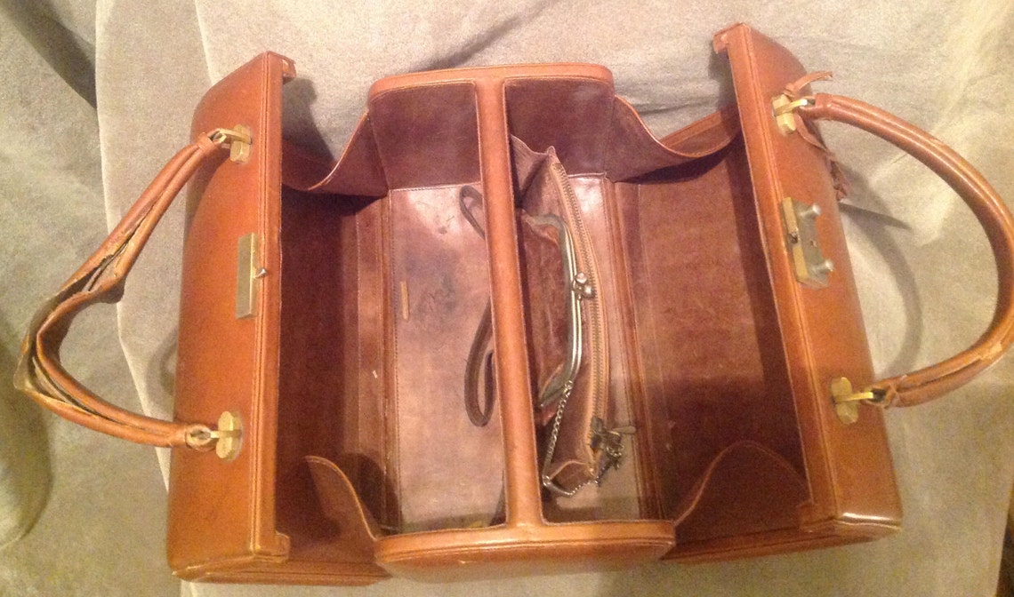 1930s / 40s RARE Leather Handbag / Purse / 40s WW2 Leather Double Sided ...