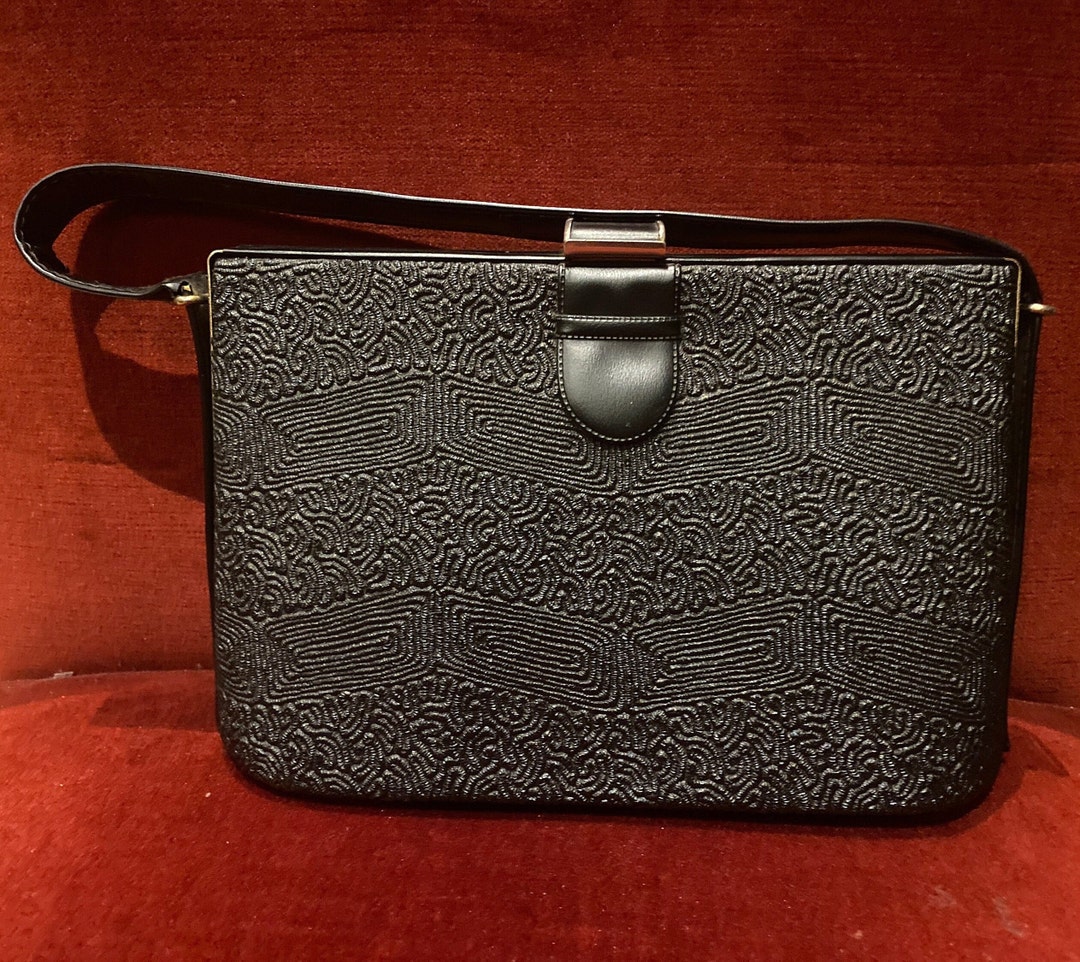 1940s -50s Vintage Ladies Handbag - Purse / 40s-50s Black Embossed ...
