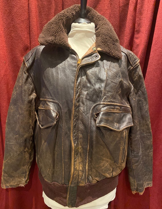 1940’s WWII Original Leather G1 flight Jacket/Brown A… - Gem