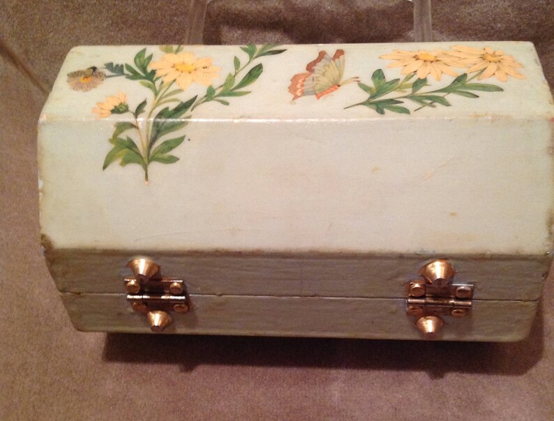 1950s Wooden Box Bag With Lucite Handles / 50s Decoupage Wooden Bag ...