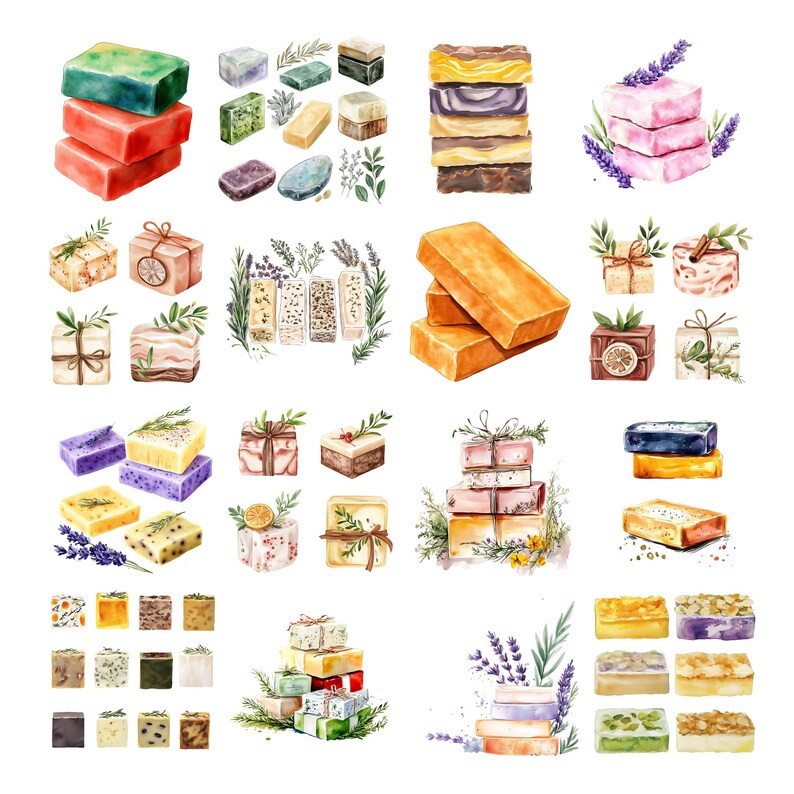 Soap Maker Clipart Bundle (40 PNG, Transparency), Watercolor Natural ...