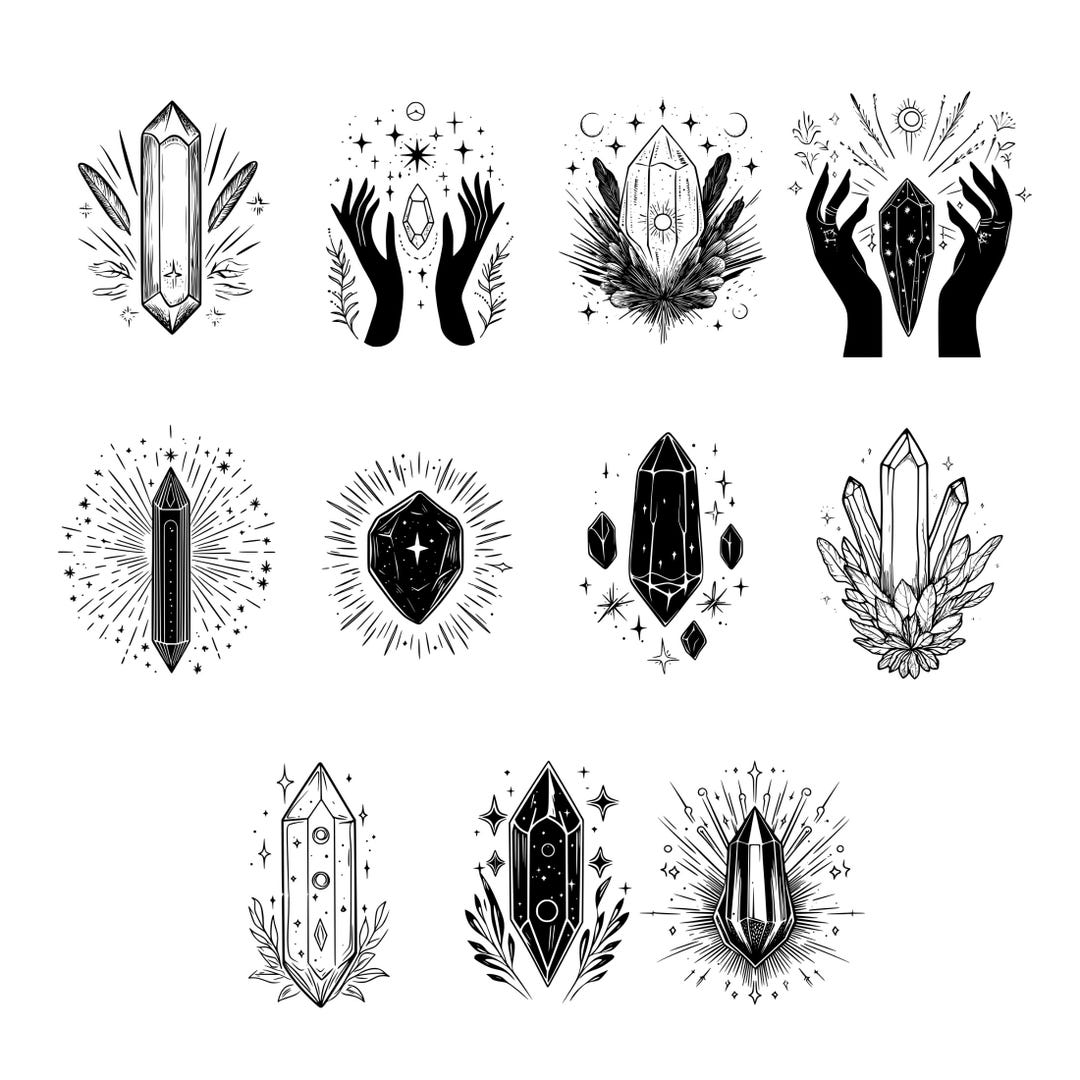 Magic Crystals Outline Illustration Bundle 11 SVG/PNG, Celestial Art ...