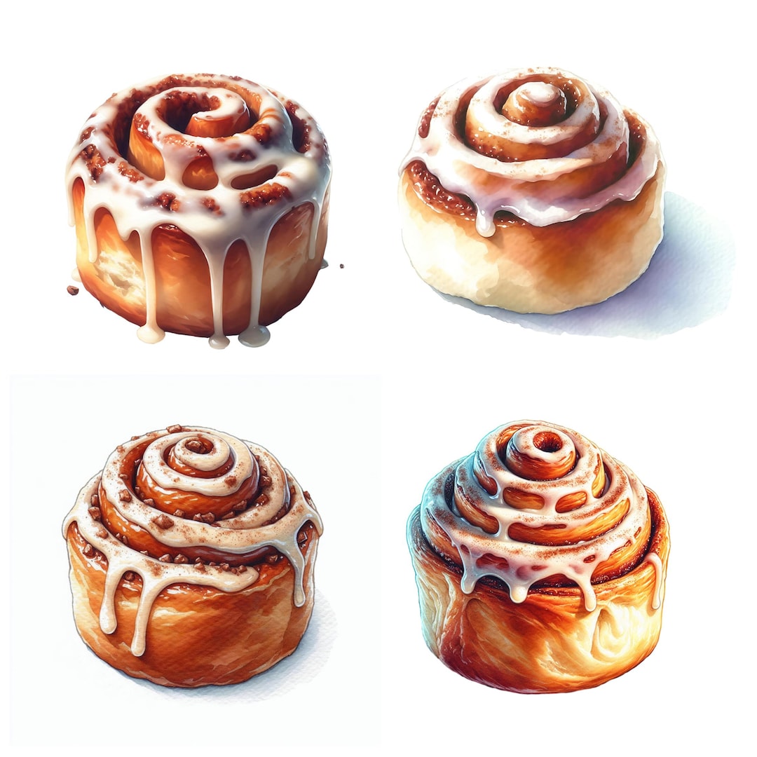 Watercolor Cinnabon Clipart Bundle (4 PNG, Transparent Background ...