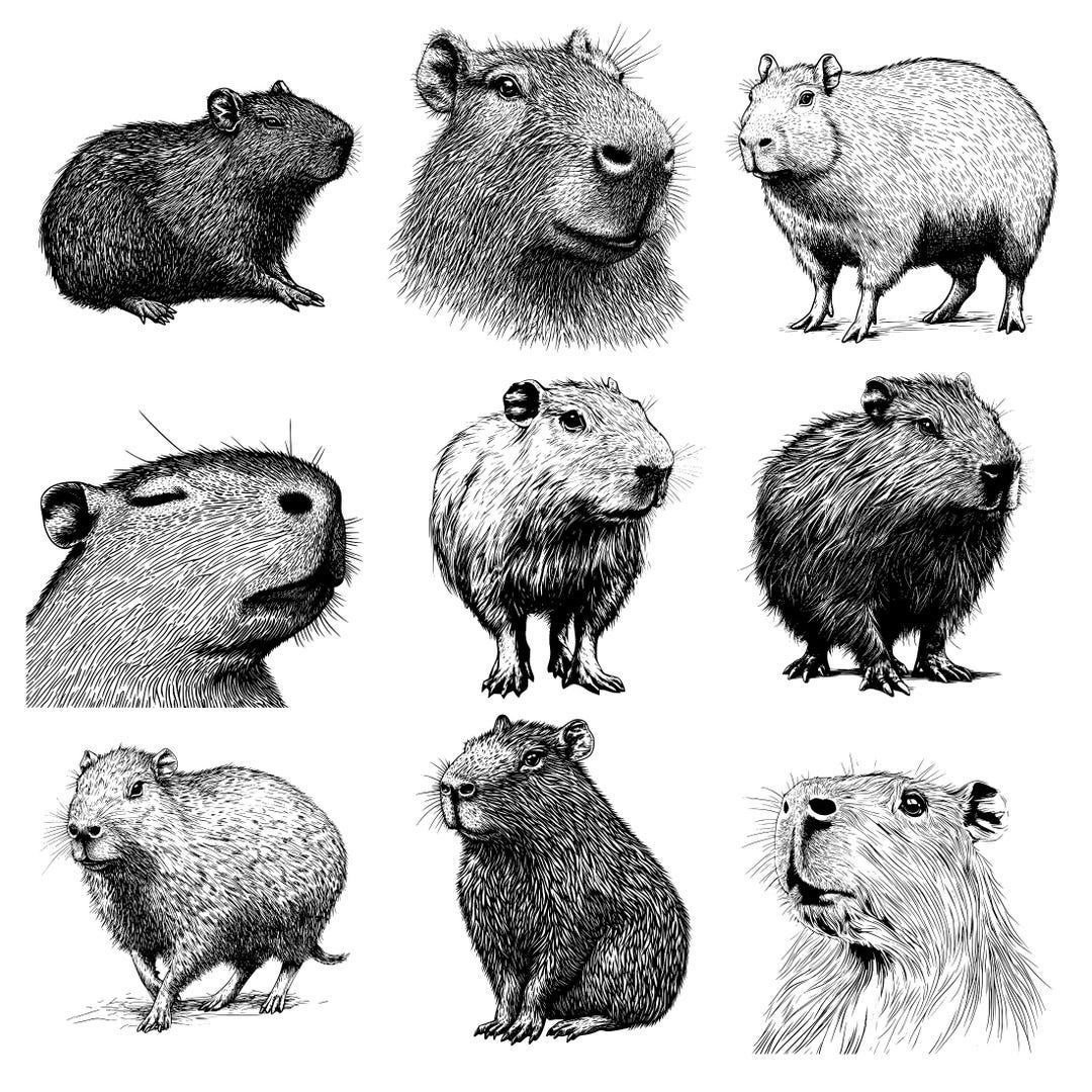 Capybara Clipart Bundle (9 SVG/PNG, Transparency), Cute Vector ...