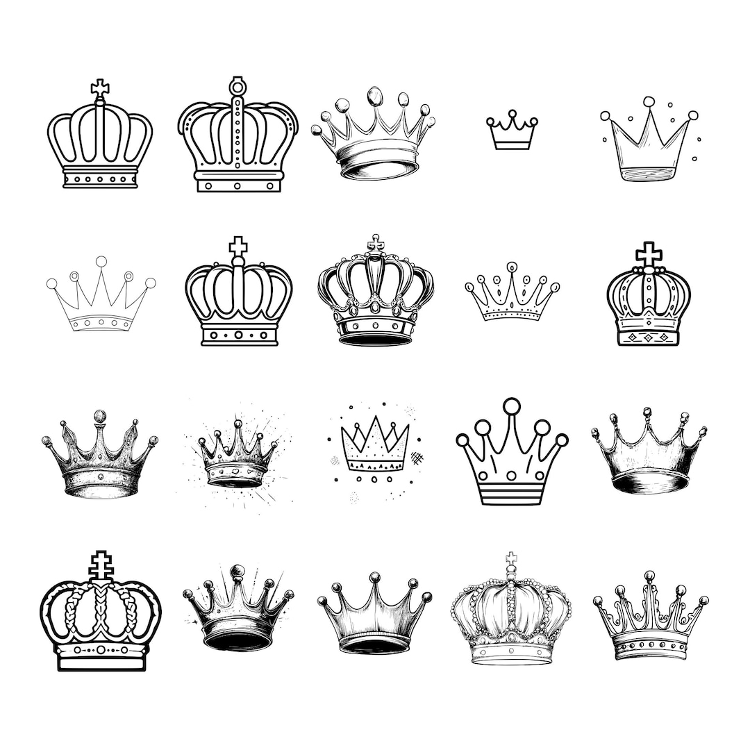 Crown Outline Illustration Bundle (20 SVG/PNG), Royal Art Vector ...