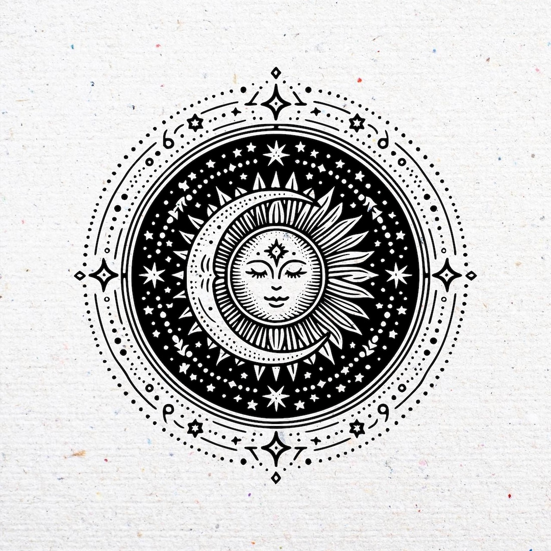 Ancient Sun and Moon Illustration, Celestial Art (SVG, PNG), Serene ...