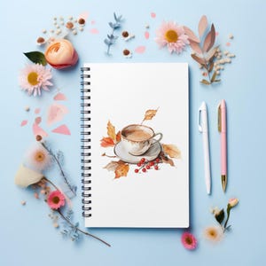 Coffee Cup With Autumn Leaves Clipart Bundle (9 PNG), Fall Coffee Art ...