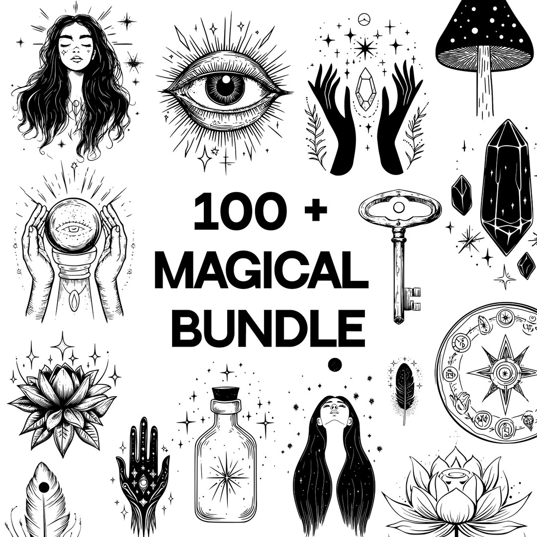 100+ Magical Outline Illustration Bundle SVG/PNG, Celestial Drawing Set ...