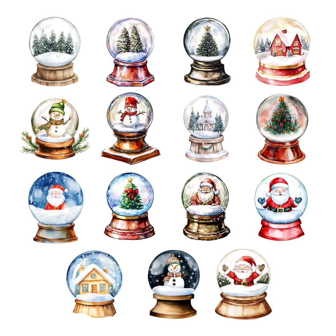 Snow Globe Clipart Bundle (15 PNG, Transparent Background), Winter ...