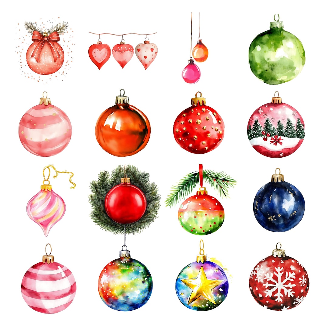 Watercolor Christmas Toys Clipart Bundle 16 PNG, Transparent Background ...